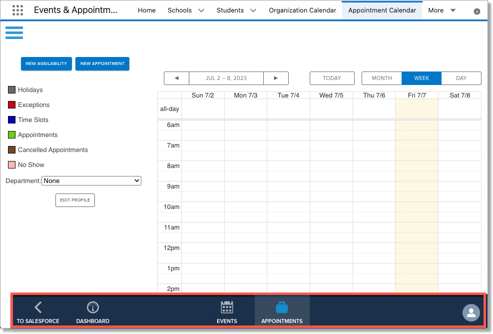 Enabling Events and Appointment Navigation Menus - Liaison